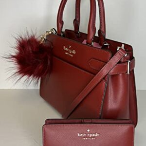 Kate Spade New York Staci MD Satchel bundled with matching Slim Bifold Wallet and Fur Pom (Red Currant)