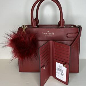 Kate Spade New York Staci MD Satchel bundled with matching Slim Bifold Wallet and Fur Pom (Red Currant)