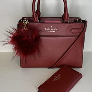 Kate Spade New York Staci MD Satchel bundled with matching Slim Bifold Wallet and Fur Pom (Red Currant)