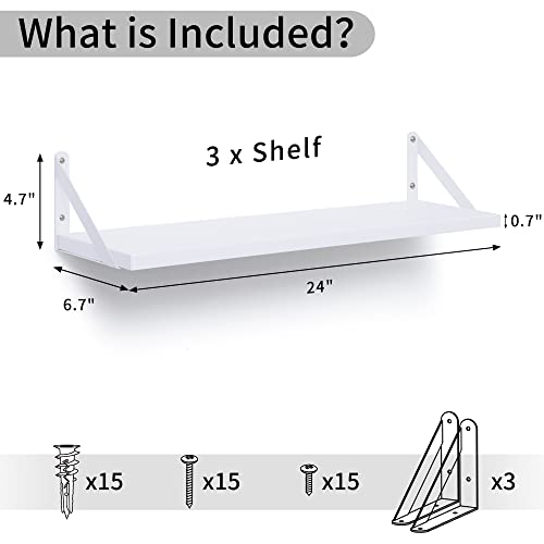 Fun Memories 24" Long Floating Shelves Set of 5, Bathroom Shelves Large Capacity, Bookshelf for Bedroom, Living Room