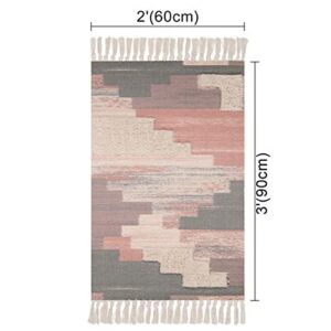 HiiARug Tufted Cotton Area Rug 2'x3' Hand Woven Cotton Rugs with Tassel Boho Area Runner Rugs Throw Rugs for Living Room,Hallway, Entryway, Bathroom,Laundry Room