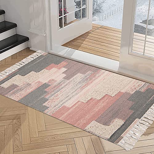 HiiARug Tufted Cotton Area Rug 2'x3' Hand Woven Cotton Rugs with Tassel Boho Area Runner Rugs Throw Rugs for Living Room,Hallway, Entryway, Bathroom,Laundry Room