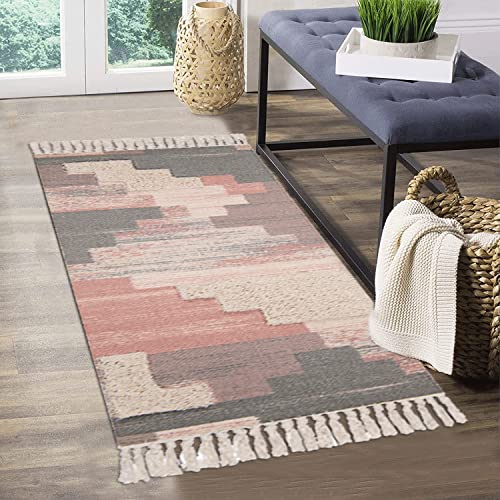 HiiARug Tufted Cotton Area Rug 2'x3' Hand Woven Cotton Rugs with Tassel Boho Area Runner Rugs Throw Rugs for Living Room,Hallway, Entryway, Bathroom,Laundry Room