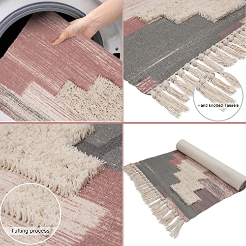 HiiARug Tufted Cotton Area Rug 2'x3' Hand Woven Cotton Rugs with Tassel Boho Area Runner Rugs Throw Rugs for Living Room,Hallway, Entryway, Bathroom,Laundry Room