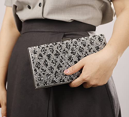 Sither Rhinestone Handbag Purses for Women Evening Handbag Purses Crystal Clutch Purses Medium Sparkly Clutches Shoulder Chain Bags for Party Prom Christmas Gift (black)