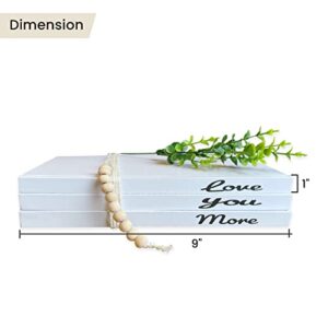 Product Kove Decorative Books for Home Decor - White Blank Books for Bookshelf, Display, Coffee Table Decor, Home Living Room Accessories - Includes Leaf, Wood Beads, Jute - Set of 3 (White)