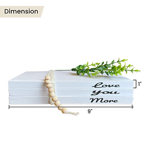 Product Kove Decorative Books for Home Decor - White Blank Books for Bookshelf, Display, Coffee Table Decor, Home Living Room Accessories - Includes Leaf, Wood Beads, Jute - Set of 3 (White)