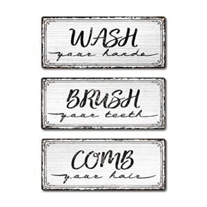 farmhouse bathroom signs decor 3pcs, pvc made waterproof bathroom art wall decor, duplex printed rustic home decor farmhouse signs, fade-resistant restroom decor bathroom rule sign, 5x12 inches, white