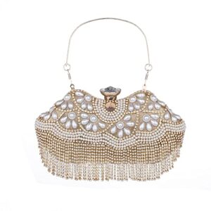 sither rhinestone tassel handbag purses for women evening handbag purses crystal pearls clutch purses sparkly clutches shoulder chain bags for party prom christmas gift (gold)