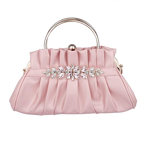 Sither Small Color Handbag Purses for Women Leather Handbag Purses with Crystal Clutch Purses Shoulder Chain Bags for Daily Party Prom Christmas Gift (pink)