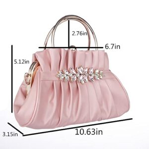 Sither Small Color Handbag Purses for Women Leather Handbag Purses with Crystal Clutch Purses Shoulder Chain Bags for Daily Party Prom Christmas Gift (pink)