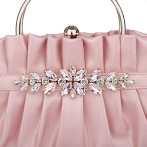 Sither Small Color Handbag Purses for Women Leather Handbag Purses with Crystal Clutch Purses Shoulder Chain Bags for Daily Party Prom Christmas Gift (pink)