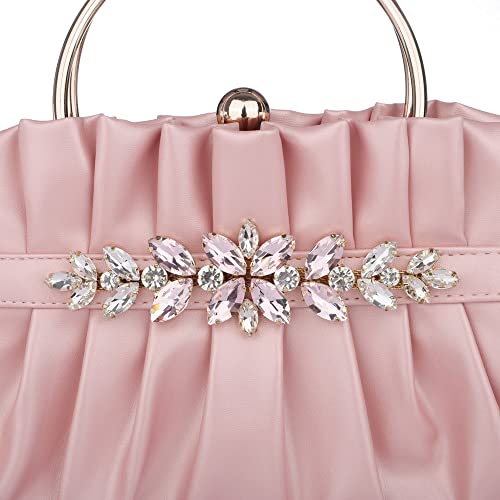 Sither Small Color Handbag Purses for Women Leather Handbag Purses with Crystal Clutch Purses Shoulder Chain Bags for Daily Party Prom Christmas Gift (pink)