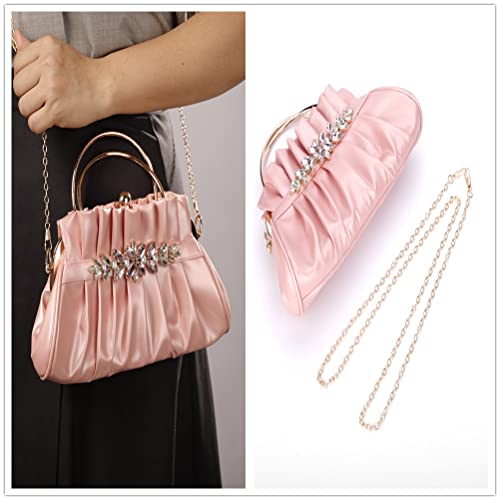 Sither Small Color Handbag Purses for Women Leather Handbag Purses with Crystal Clutch Purses Shoulder Chain Bags for Daily Party Prom Christmas Gift (pink)