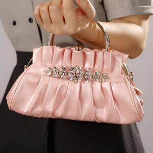 Sither Small Color Handbag Purses for Women Leather Handbag Purses with Crystal Clutch Purses Shoulder Chain Bags for Daily Party Prom Christmas Gift (pink)