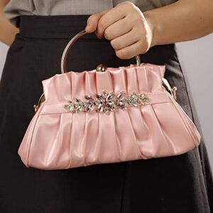 Sither Small Color Handbag Purses for Women Leather Handbag Purses with Crystal Clutch Purses Shoulder Chain Bags for Daily Party Prom Christmas Gift (pink)