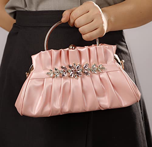 Sither Small Color Handbag Purses for Women Leather Handbag Purses with Crystal Clutch Purses Shoulder Chain Bags for Daily Party Prom Christmas Gift (pink)