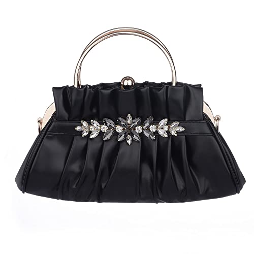 Sither Small Color Handbag Purses for Women Leather Handbag Purses with Crystal Clutch Purses Shoulder Chain Bags for Daily Party Prom Christmas Gift (black)