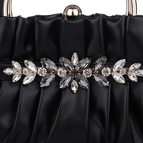 Sither Small Color Handbag Purses for Women Leather Handbag Purses with Crystal Clutch Purses Shoulder Chain Bags for Daily Party Prom Christmas Gift (black)