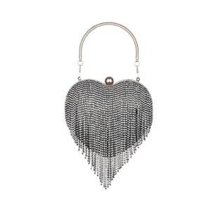 sither rhinestone tassel handbag purses for women evening handbag purses heart shape tassel clutch purses sparkly clutches shoulder chain bags for party prom christmas gift (black)