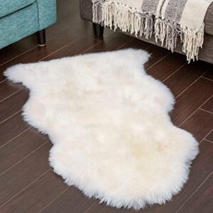 YADI Genuine Sheepskin Rug White Natural Australia Sheepskin Lambskin Fur Area Rug Bedroom Sofa Chair Cover Single Pelt/2'x 3' White/Ivory