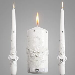 unity candles for wedding ceremony set of 3 – unity decorative wedding candle – 6″ pillar and 2 10″ tapers candles – ceremonial candles wedding table centerpiece – velas decorativas para boda