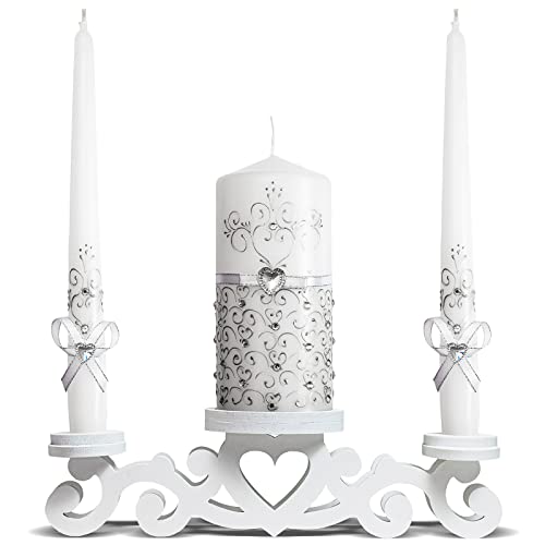 Unity Candles for Wedding Ceremony Set - 3 Pcs 6" Pillar & 2 10" Tapers Candles - Unity Decorative Wedding Candle White Ceremonial Candles - Wedding Table Centerpiece - Velas Decorativas para Boda