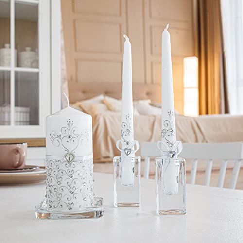 Unity Candles for Wedding Ceremony Set - 3 Pcs 6" Pillar & 2 10" Tapers Candles - Unity Decorative Wedding Candle White Ceremonial Candles - Wedding Table Centerpiece - Velas Decorativas para Boda