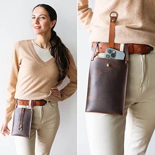 Small Crossover Leather Purse - Crossbody Cellphone Bag - Leather Hip Bag - Mobile Phone Bag for Women - Purse Italian Leather - with Credit Card Holder