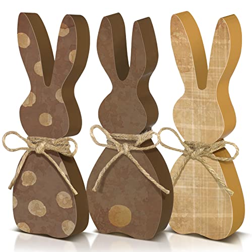 3 Pieces Easter Decorations for the Home Wooden Bunny Decor Sign Farmhouse Rabbit Tiered Tray Decor Easter Rabbit Table Decorations for Easter Party Desk Office Farmhouse Home, 5.91 Inch