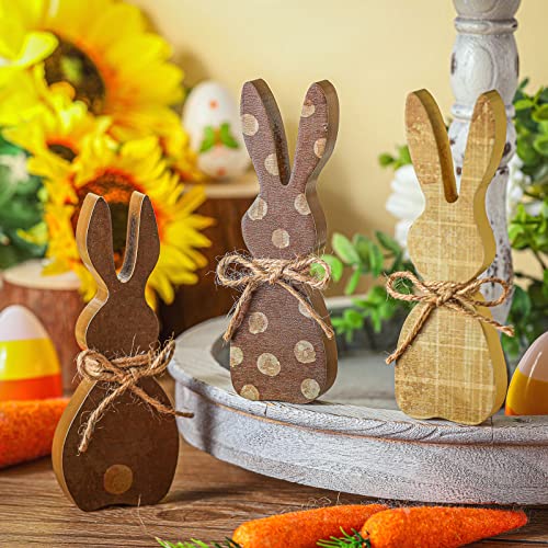 3 Pieces Easter Decorations for the Home Wooden Bunny Decor Sign Farmhouse Rabbit Tiered Tray Decor Easter Rabbit Table Decorations for Easter Party Desk Office Farmhouse Home, 5.91 Inch