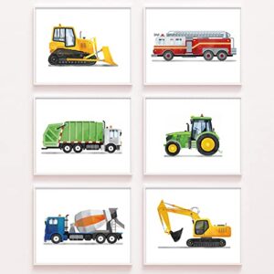 6 pcs watercolor trucks wall art boys room decor nursery decor cute cartoon construction car truck art prints posters paintings for boys kids room bedroom bathroom playroom classroom, 8×10″, unframed