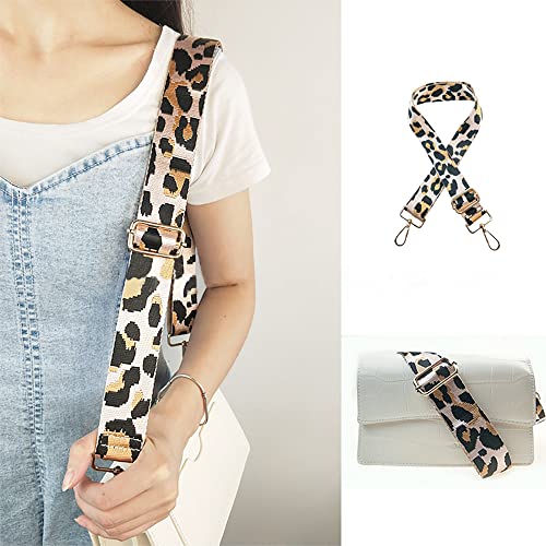 DEEPMEOW Wide Purse Straps Replacement Crossbody, Adjustable Retro Jacquard Guitar Strap, Multi-pattern Shoulder Bag Straps with Gold Hardware for Handbag (B-leopard strap)