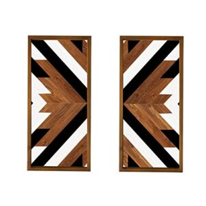 southwestern aztec wall decor, native american wood wall art print navajo tribal western modern boho for home living room bedroom bohemian geometric diamond frames hanging farmhouse style decorations (2 rectangular brown)