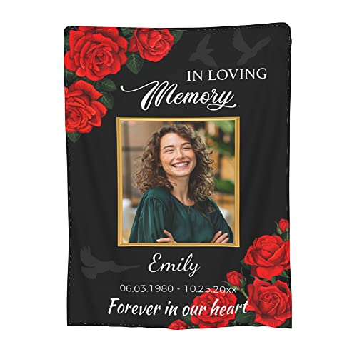 KBBMFEU Custom Memorial Blanket Personalized Photo Blanket in Memory of Loved One Gifts Memorial Gifts for Loss of Son Daughter Grandma Grandfather Dad Mom