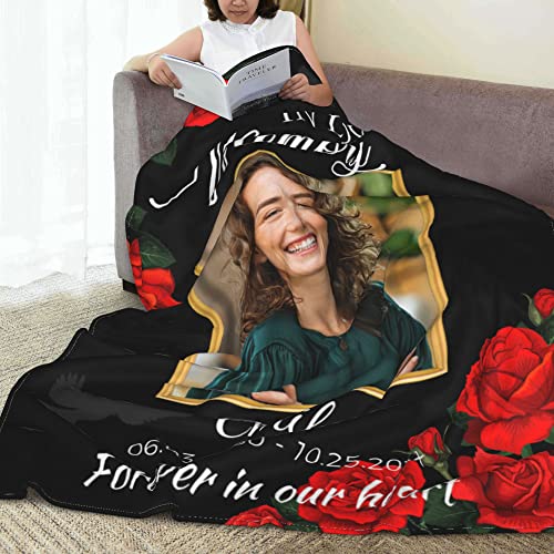 KBBMFEU Custom Memorial Blanket Personalized Photo Blanket in Memory of Loved One Gifts Memorial Gifts for Loss of Son Daughter Grandma Grandfather Dad Mom