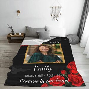 KBBMFEU Custom Memorial Blanket Personalized Photo Blanket in Memory of Loved One Gifts Memorial Gifts for Loss of Son Daughter Grandma Grandfather Dad Mom