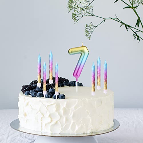 1 Set of 2.7inch Birthday Candles, Rainbow Gradient Spiral Candle for Birthday Anniversary Parties (Number 7, with 12 Candles)