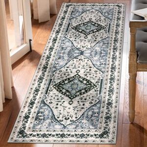 beeiva persian washable hallway runner rug, 2×6 blue vintage floral bathroom kitchen runner rugs with rubber backing, boho runner rug for hallways bedroom entryway laundry room