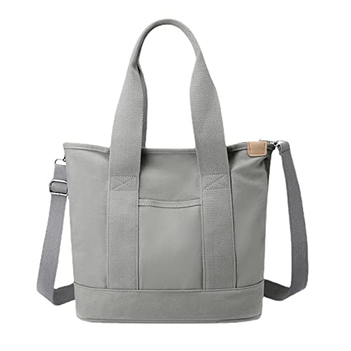 Dosomig Large Capacity Multi-Pocket Handbag Canvas Bag Japanese Handmade Tote Crossbody Bag for Work Daily Travel (Gray)