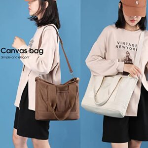 Dosomig Large Capacity Multi-Pocket Handbag Canvas Bag Japanese Handmade Tote Crossbody Bag for Work Daily Travel (Gray)