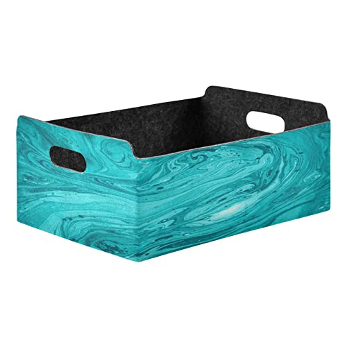 Kigai Collapsible Felt Storage Bins Turquoise Marble Rectangle with Handle Storage Bins Baskets Toys Storage Basket for Organizing Closet Clothes Office Books Home Decor