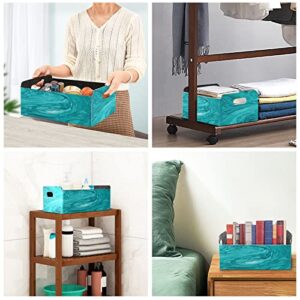 Kigai Collapsible Felt Storage Bins Turquoise Marble Rectangle with Handle Storage Bins Baskets Toys Storage Basket for Organizing Closet Clothes Office Books Home Decor