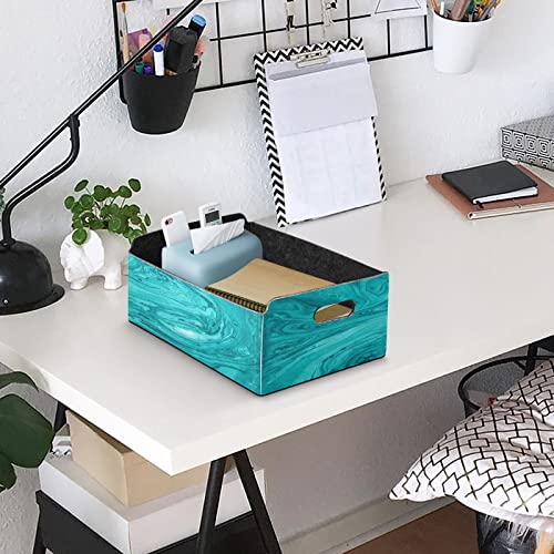 Kigai Collapsible Felt Storage Bins Turquoise Marble Rectangle with Handle Storage Bins Baskets Toys Storage Basket for Organizing Closet Clothes Office Books Home Decor