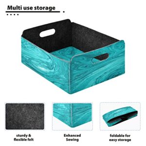 Kigai Collapsible Felt Storage Bins Turquoise Marble Rectangle with Handle Storage Bins Baskets Toys Storage Basket for Organizing Closet Clothes Office Books Home Decor