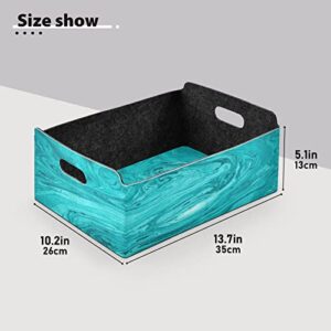 Kigai Collapsible Felt Storage Bins Turquoise Marble Rectangle with Handle Storage Bins Baskets Toys Storage Basket for Organizing Closet Clothes Office Books Home Decor