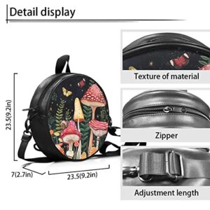 Tisuoting Women's Stylish Designer Shoulder Bags Mushroom Forest Round Lightweight Novelty Small Quilted Crossbody Bag Adjustable Detachable Fashion Satchel Handbags Tote Wallet Purse