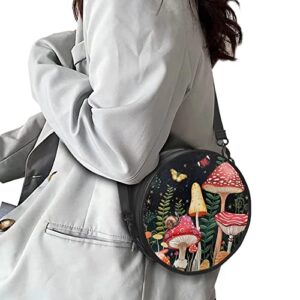 Tisuoting Women's Stylish Designer Shoulder Bags Mushroom Forest Round Lightweight Novelty Small Quilted Crossbody Bag Adjustable Detachable Fashion Satchel Handbags Tote Wallet Purse