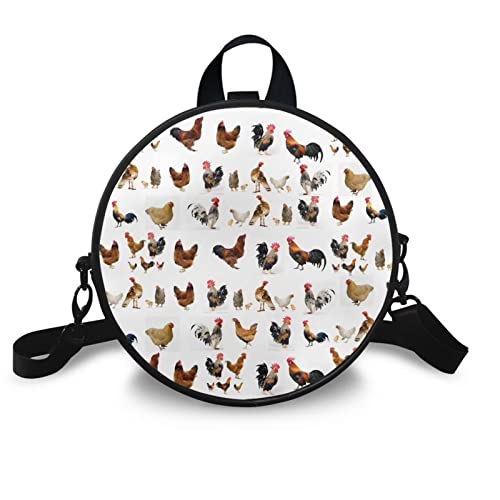 Tisuoting Women's Stylish Quilted Crossbody Bag White Rooster Chicken Circular Lightweight Adjustable Detachable Strap Satchel Designer Printed Shoulder Bag Handbag Wallet Purse Totes