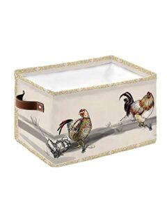 1 pc large storage basket bins waterproof fabric, rooster ink painting rectangular storage box for shelf closet organizer chinese farm chicken cock plant